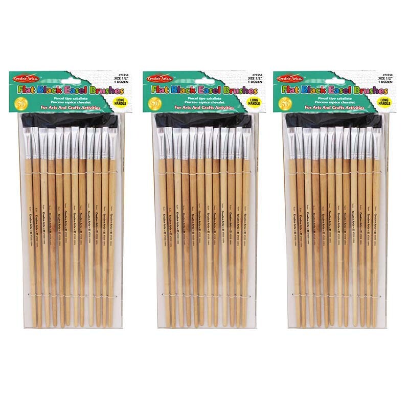 Flat Easel Brushes, 0.5", Bristle, 12 Per Pack, 3 Packs | Michaels