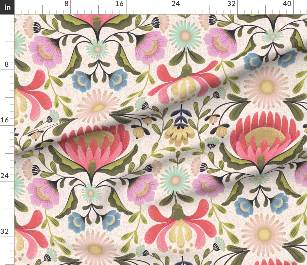 Various Fabrics by the Yard or Fat Quarter Folk Art Floral Large Scale ...