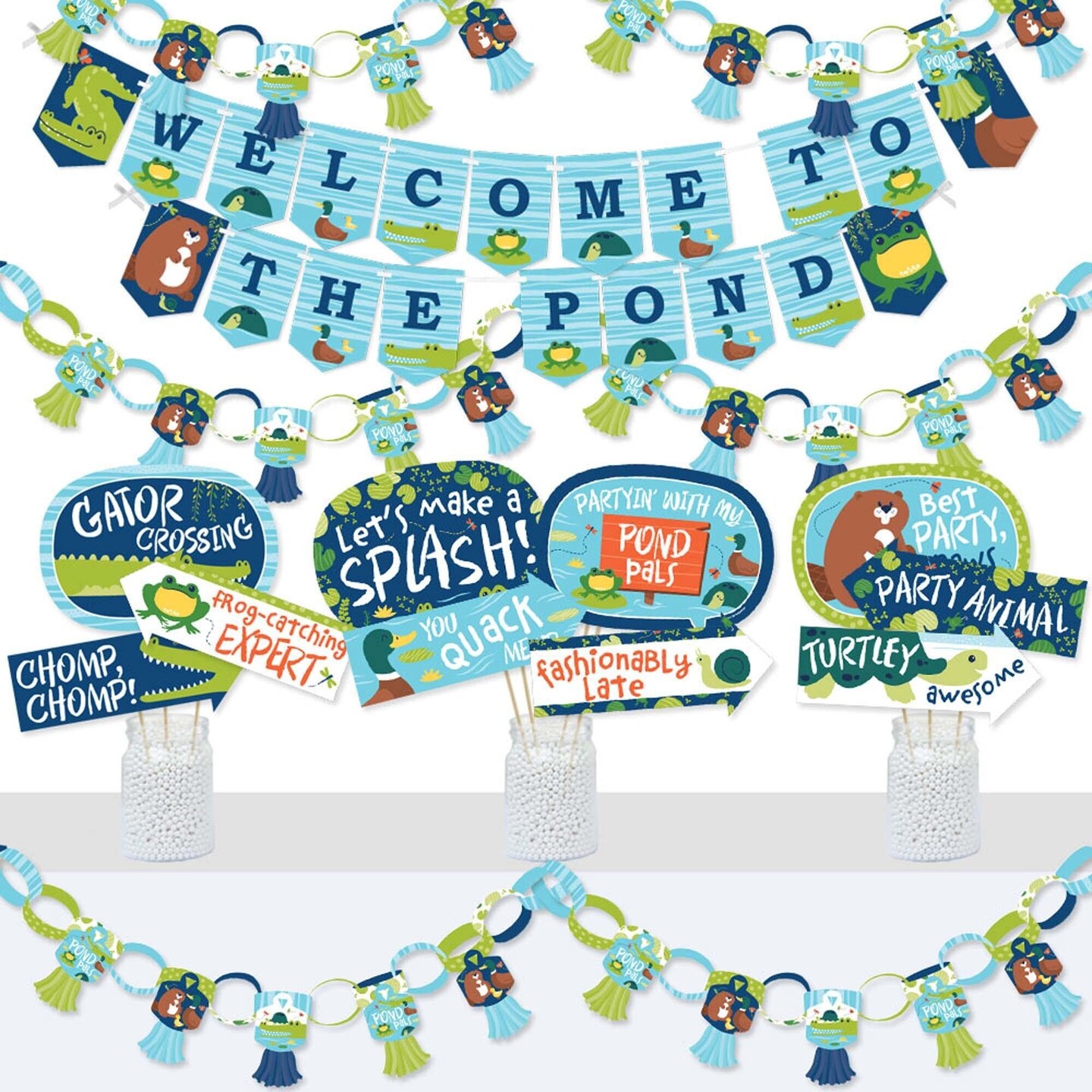 Big Dot of Happiness Pond Pals - Banner & Photo Booth Decor - Frog ...