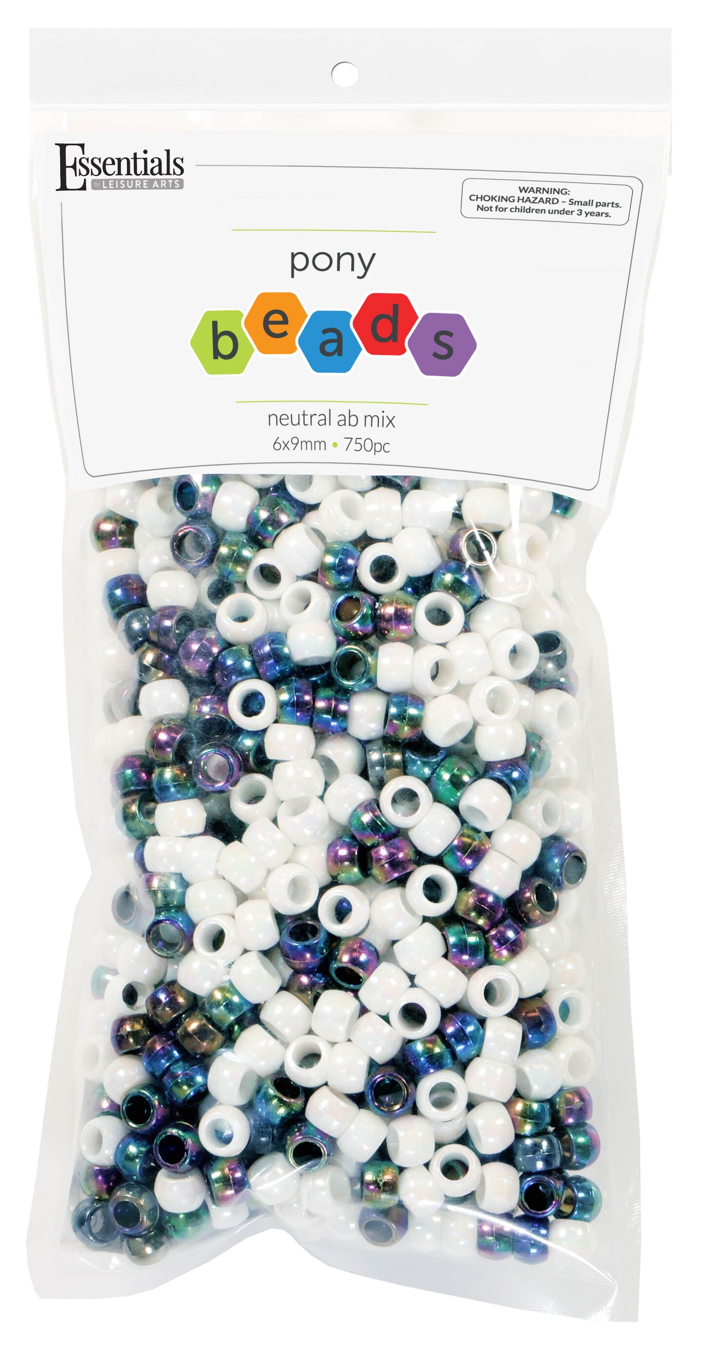 Essentials by Leisure Arts Pony Bead 6mm x 9mm Neutral Aurora Borealis ...