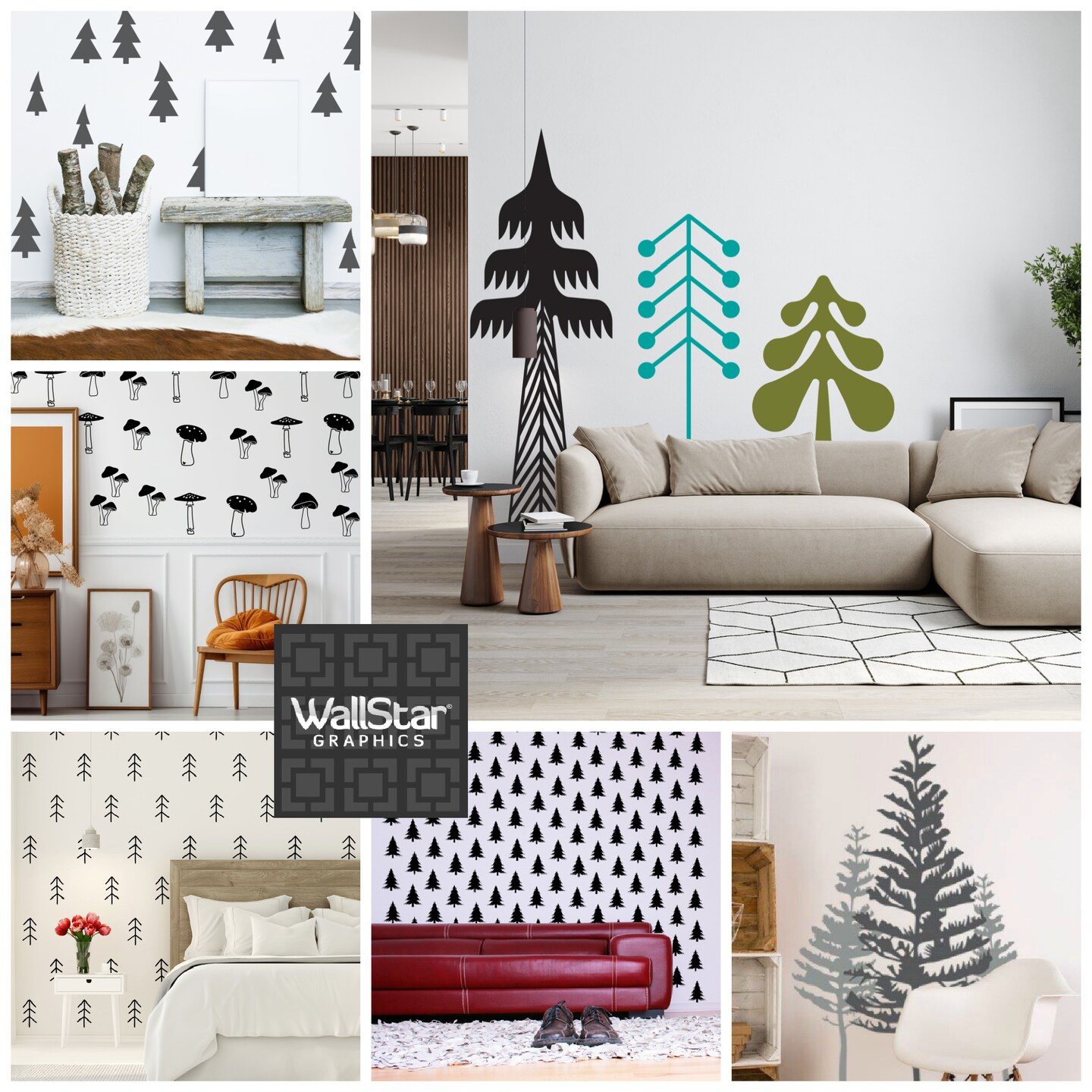 Scandi Tree Wall Decals, Removable Geometric Trees Set of 3 ...