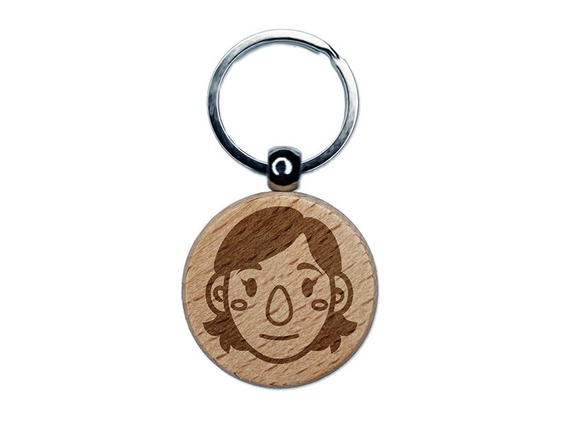 Human Female Character Face Engraved Wood Round Keychain Tag Charm ...