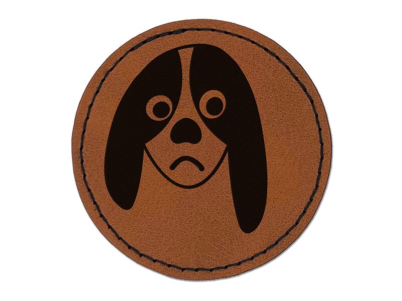 Bored Basset Hound Face Round Iron-On Engraved Faux Leather Patch ...