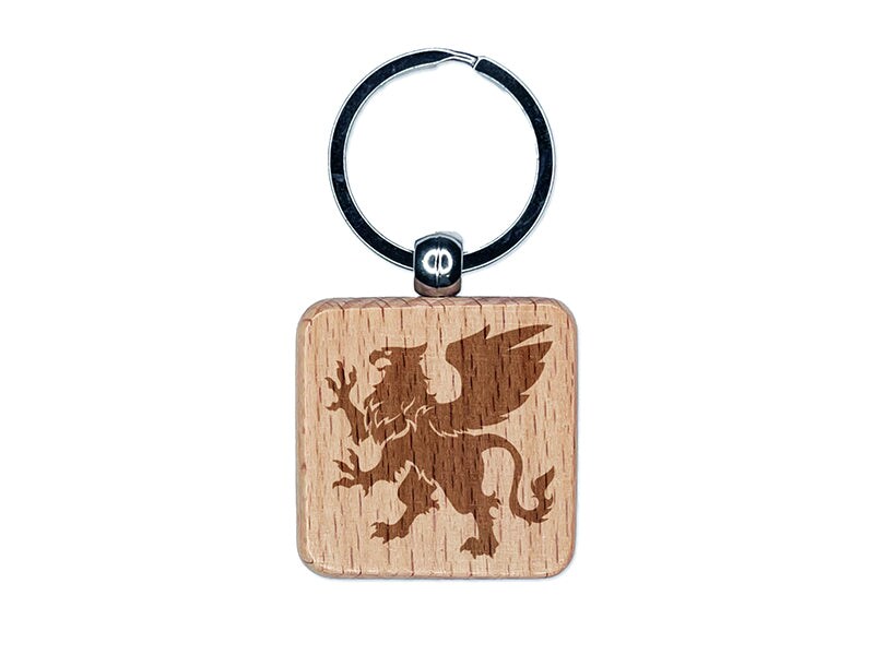 Regal Heraldic Griffin Engraved Wood Square Keychain Tag Charm | Michaels