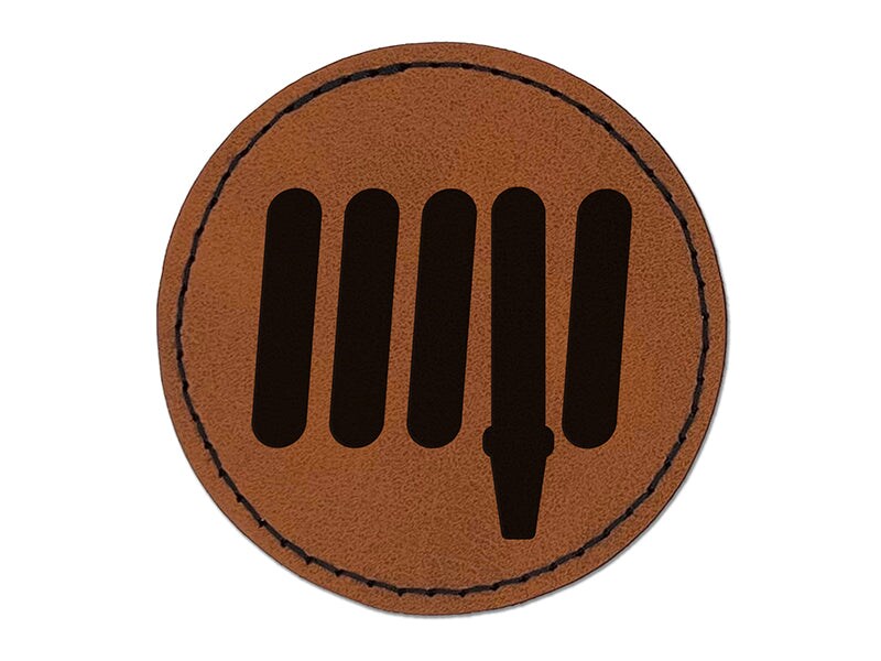 Fire Hose Firefighter Icon Round Iron-On Engraved Faux Leather Patch ...