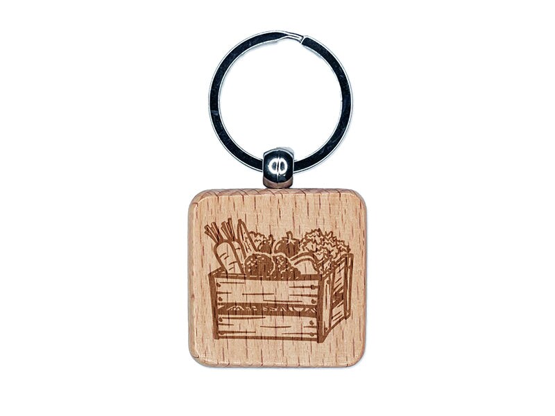 Wooden Vegetable Crate from the Garden Engraved Wood Square Keychain ...