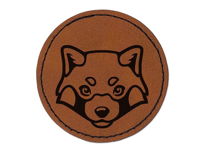 Red Panda Face Round Iron-On Engraved Faux Leather Patch Applique - 2.5 ...