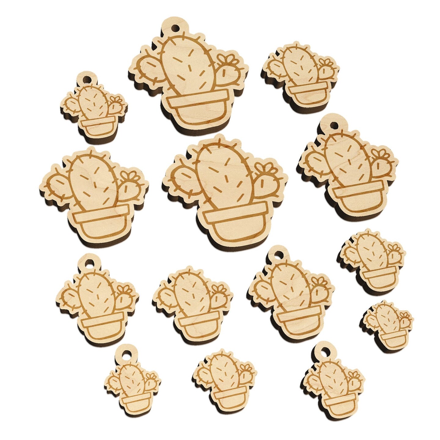 Hand Drawn Prickly Pear Cactus Doodle Mini Wood Shape Charms Jewelry ...