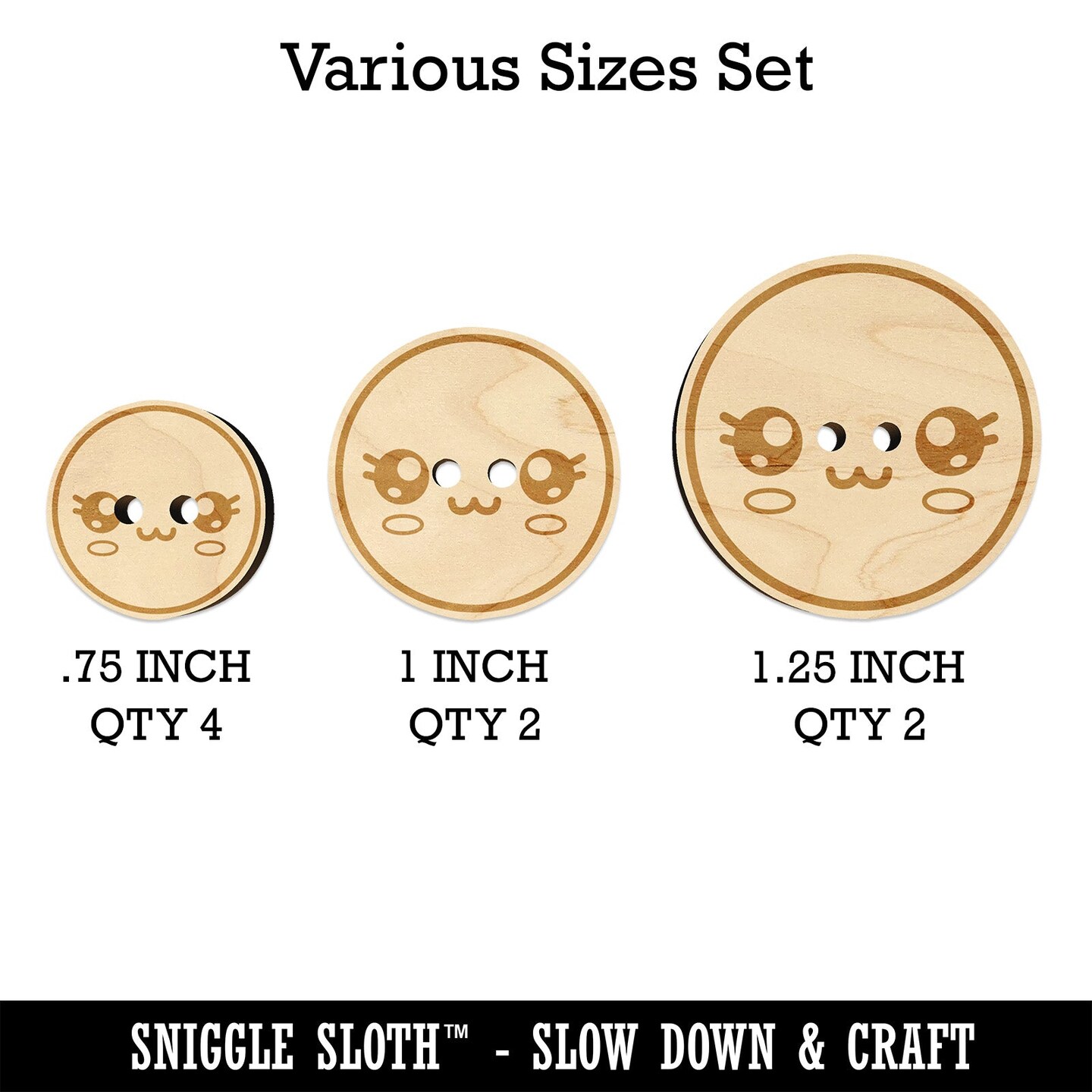 Kawaii Cute Sparkly Eyes Face Wood Buttons for Sewing Knitting Crochet ...