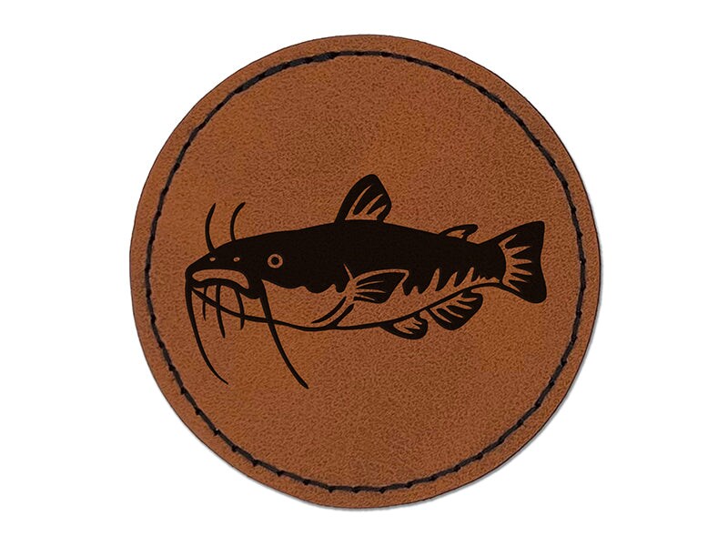 Freshwater Catfish Fish Fishing Round Iron-On Engraved Faux Leather ...