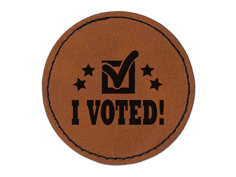 I Voted Patriotic Round Iron-On Engraved Faux Leather Patch Applique ...