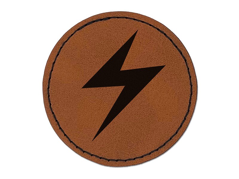 Lightning Bolt Thunderbolt Round Iron-On Engraved Faux Leather Patch ...
