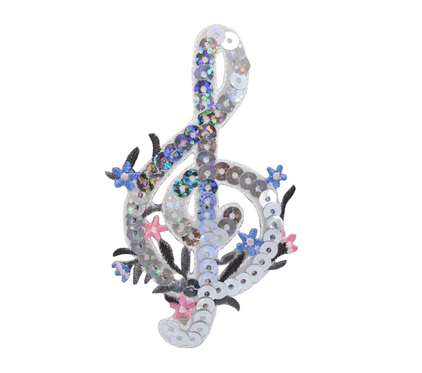 Silver Sequin Music G Note, Treble Clef, Iron on Patch | Michaels