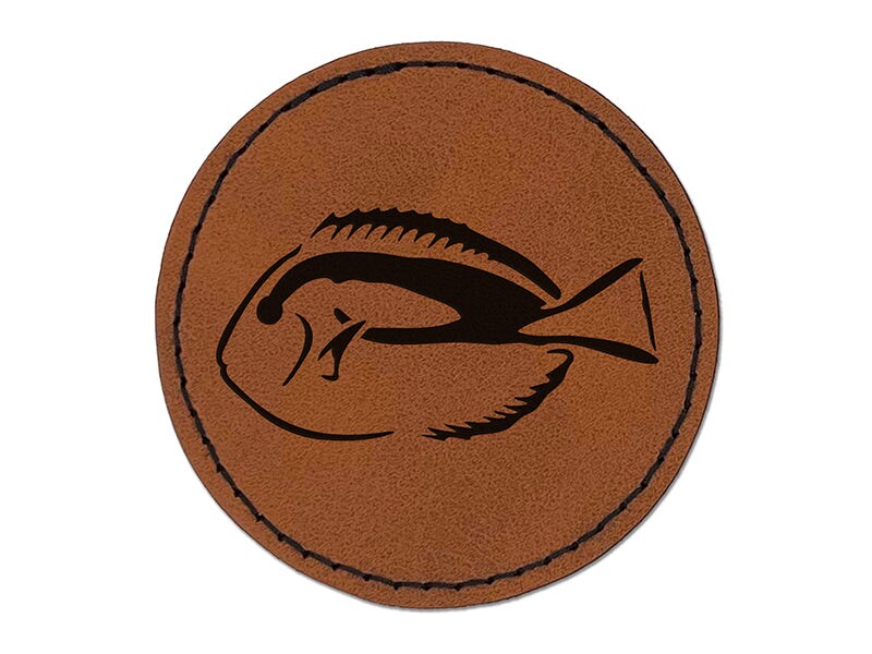 Pacific Regal Blue Tang Fish Round Iron-On Engraved Faux Leather Patch ...