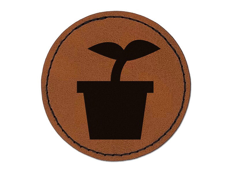 Plant Sprout Gardening Solid Round Iron-On Engraved Faux Leather Patch ...