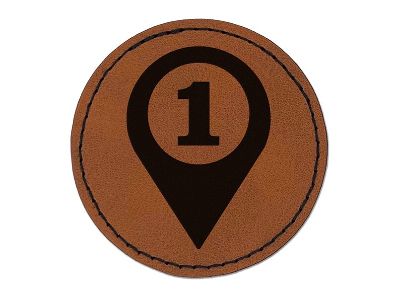 Map Location 1 Marker Round Iron-On Engraved Faux Leather Patch ...