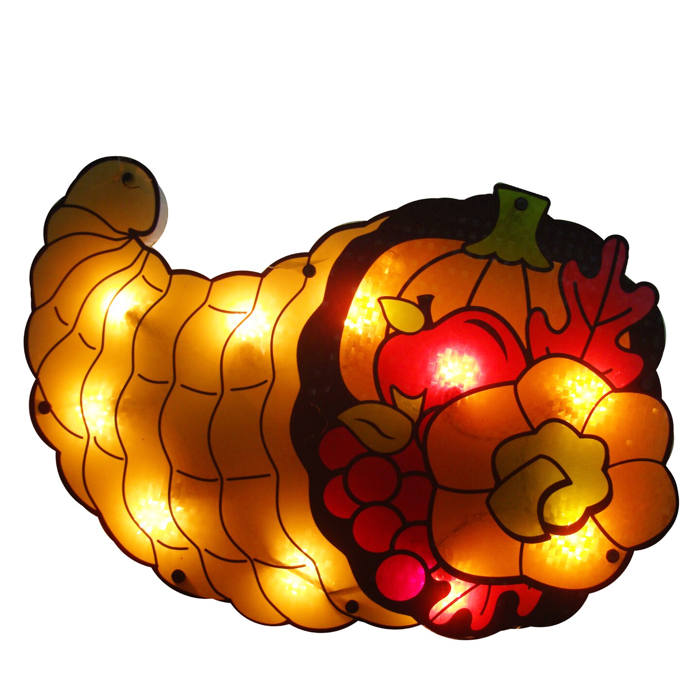 Northlight 16" Gold and Red Lighted Cornucopia Thanksgiving Window ...