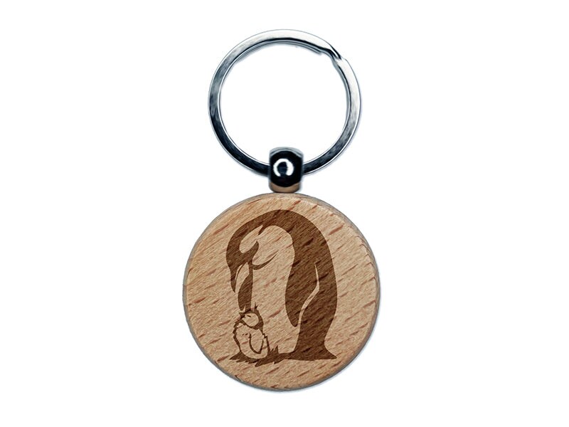 Cute Emperor Penguin Mother with Baby Chick Engraved Wood Round ...