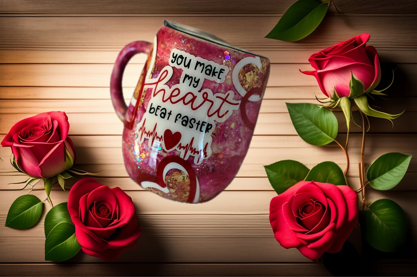 12 oz Stainless Steel Pink and Gold Swirl Heart Valentine Inspired Mug ...