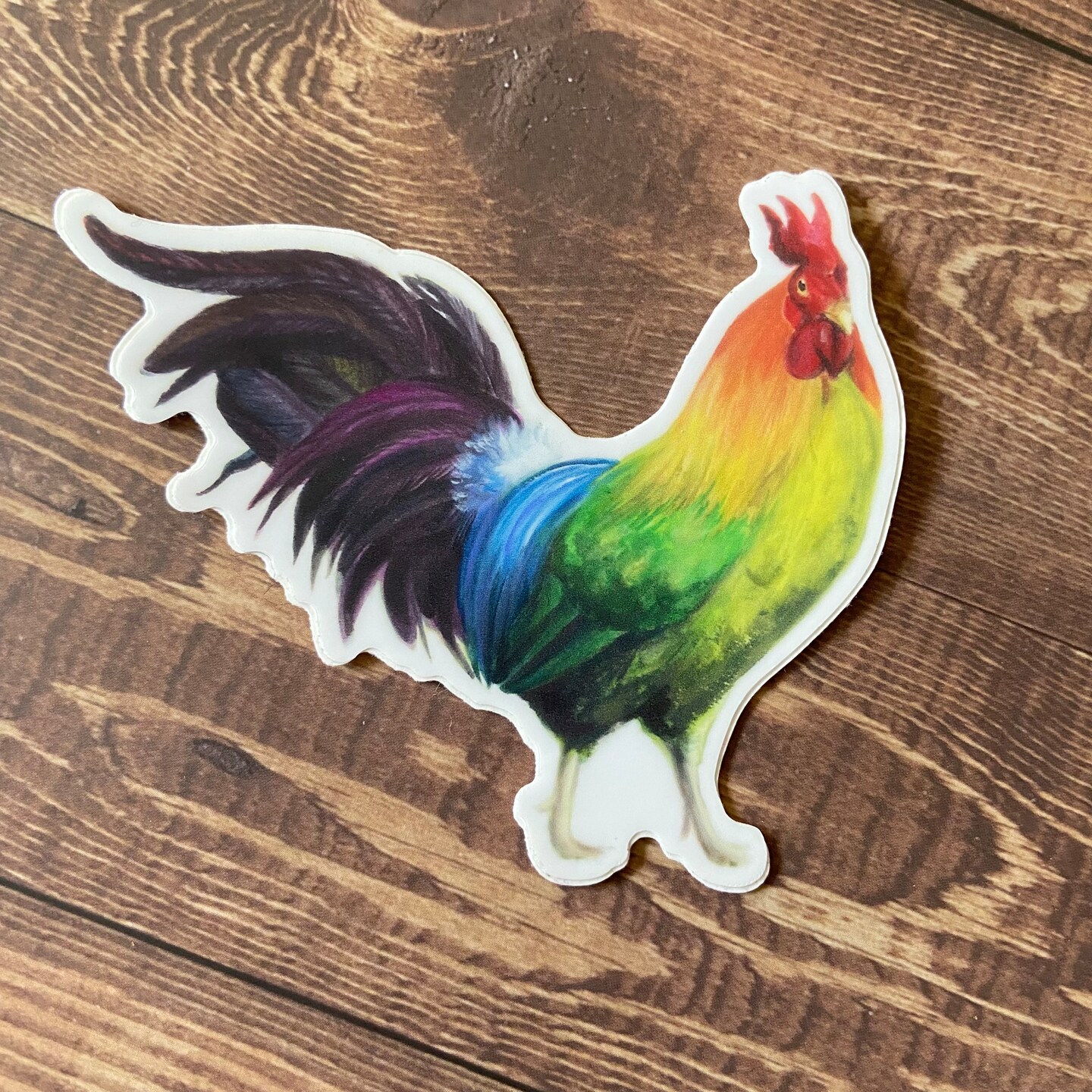 Rainbow Roo: Vinyl Sticker of Colorful Rooster Chicken Painting, Pride ...