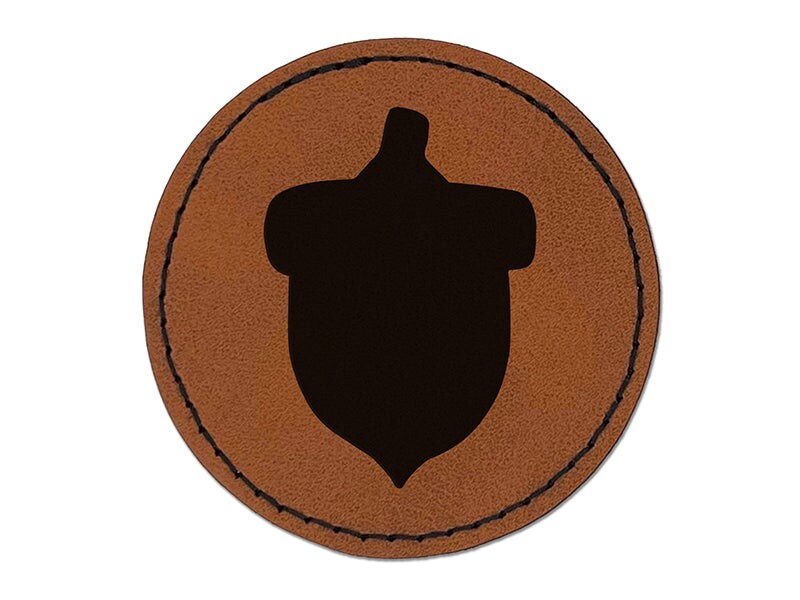Acorn Solid Round Iron-On Engraved Faux Leather Patch Applique - 2.5 ...