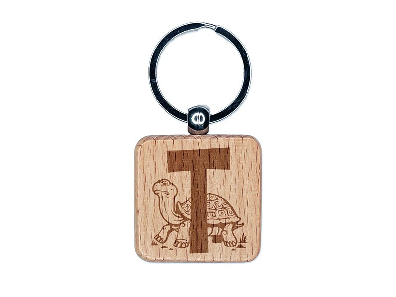Animal Alphabet Letter T for Turtle and Tortoise Engraved Wood Square ...