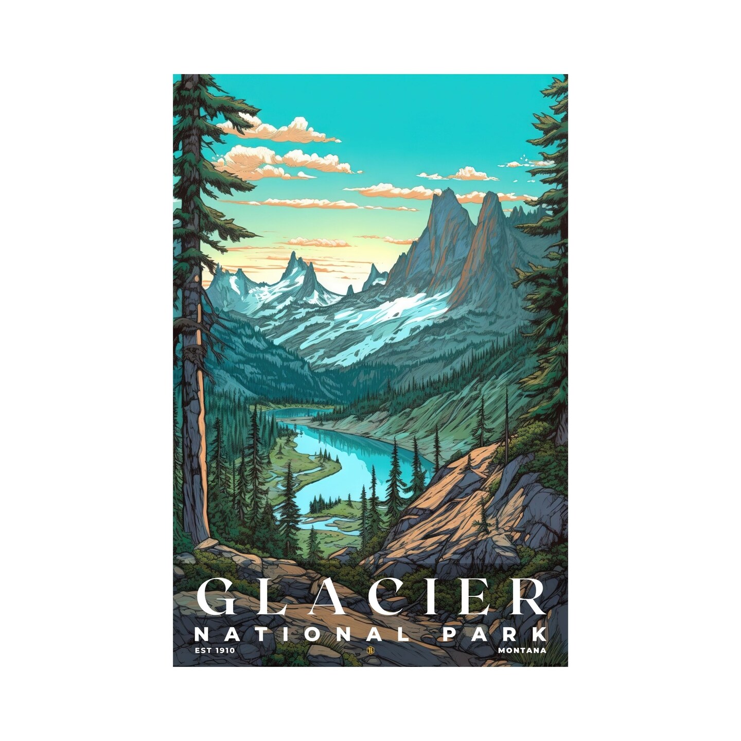 Glacier National Park Poster, Travel Art, Office Poster, Home Decor ...