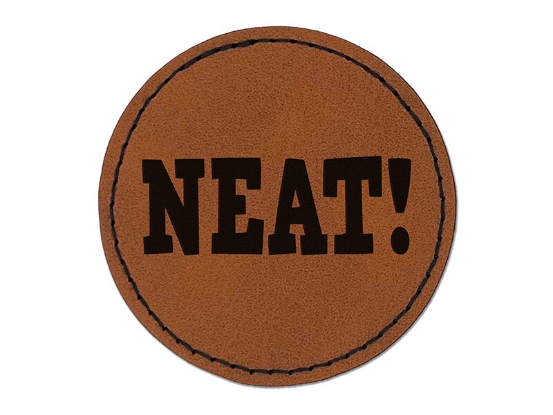 Neat Fun Text Round Iron-On Engraved Faux Leather Patch Applique - 2.5 ...