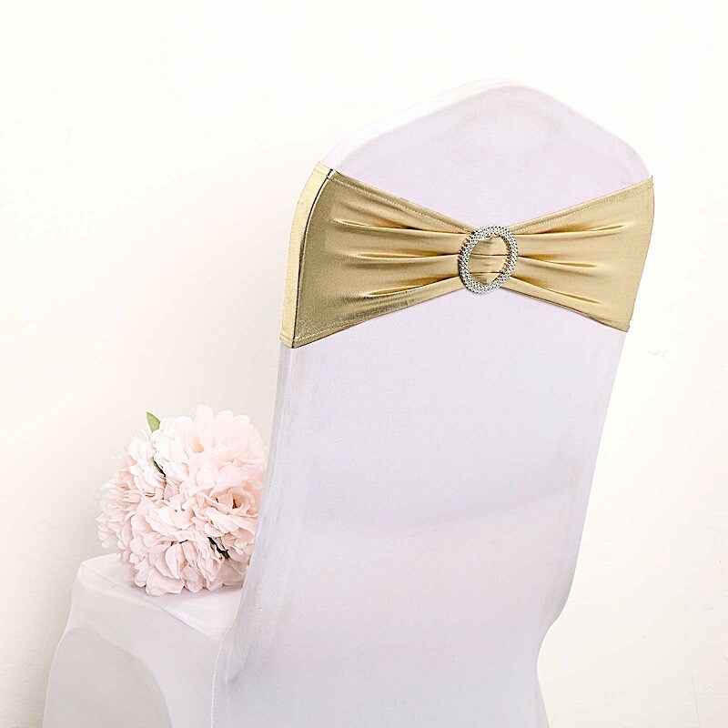 Metallic Silver Spandex Chair Sashes with Round Buckles for Wedding ...