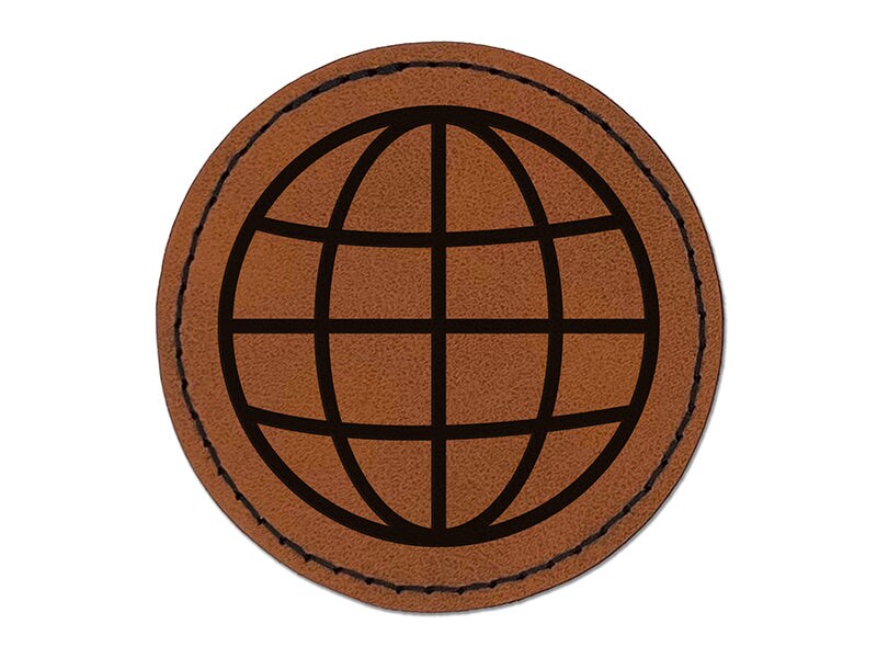 Globe Planet Earth Symbol Round Iron-On Engraved Faux Leather Patch ...