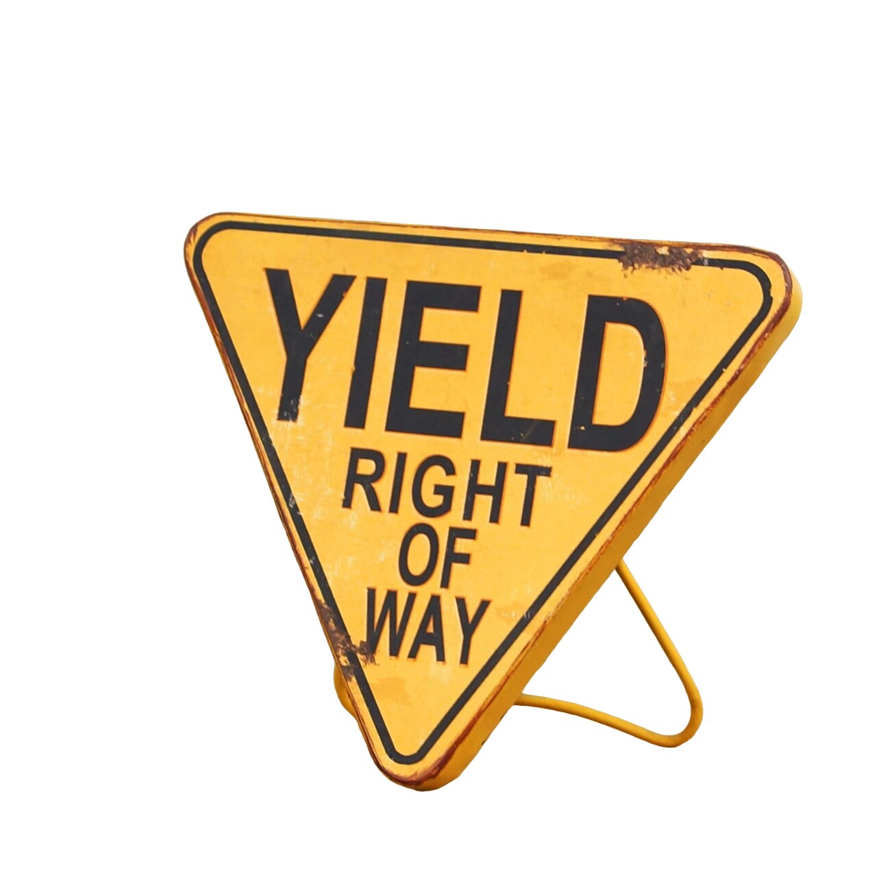 Creative Design 7.75" Yellow and Black Distressed "Yield" Triangular Outdoor Patio Standing Sign ...