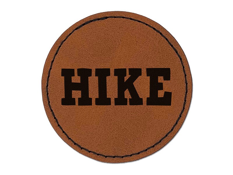 Hike Fun Text Round Iron-On Engraved Faux Leather Patch Applique - 2.5 ...