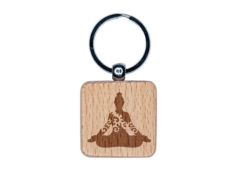 Yoga Pose Siddhasana Accomplished Sitting Engraved Wood Square Keychain ...
