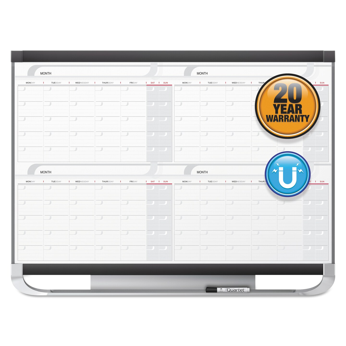 Quartet Prestige 2 Magnetic Total Erase 4-Month Calendar 36 x 24 ...