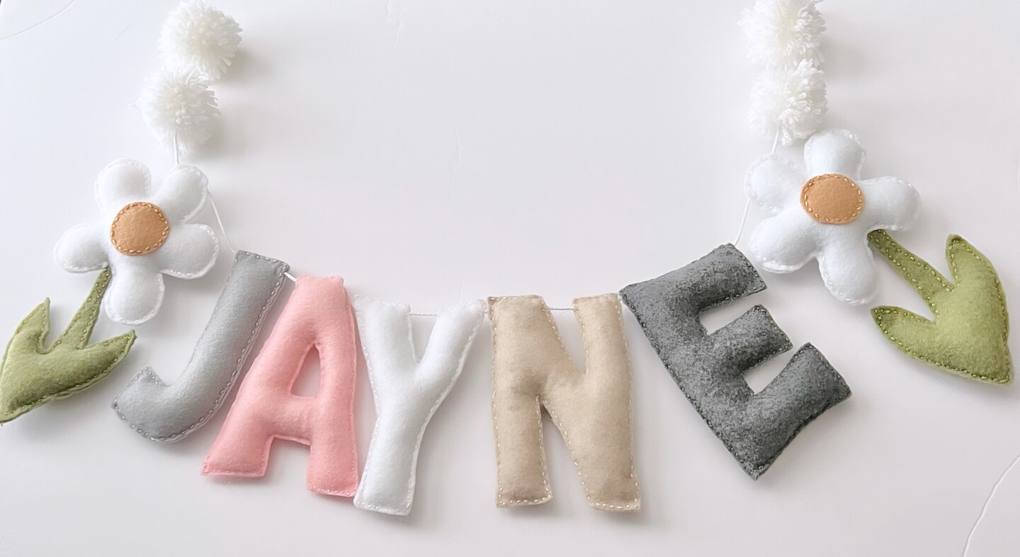 Felt Name Banner Daisy Theme Name Banner Name Garland Girls Name Banner ...