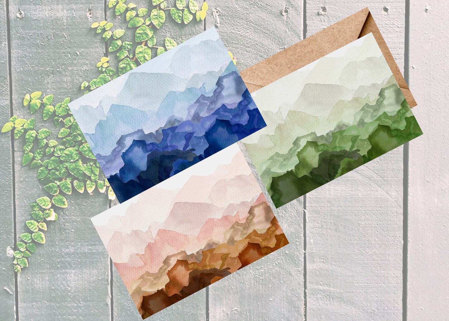 Watercolor Mountains Boxed Card Set Textured Linen Cardstock Folded ...