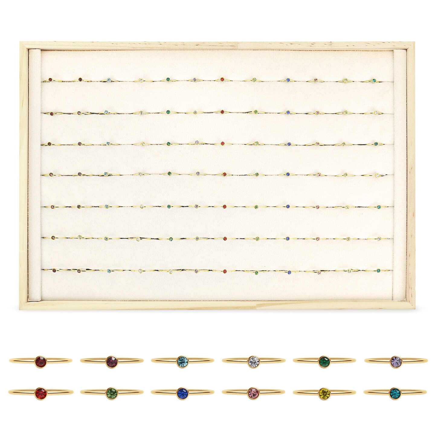 76 pc 18K Gold PVD Coated Stainless Steel Birthstone Stacking Ring Set ...