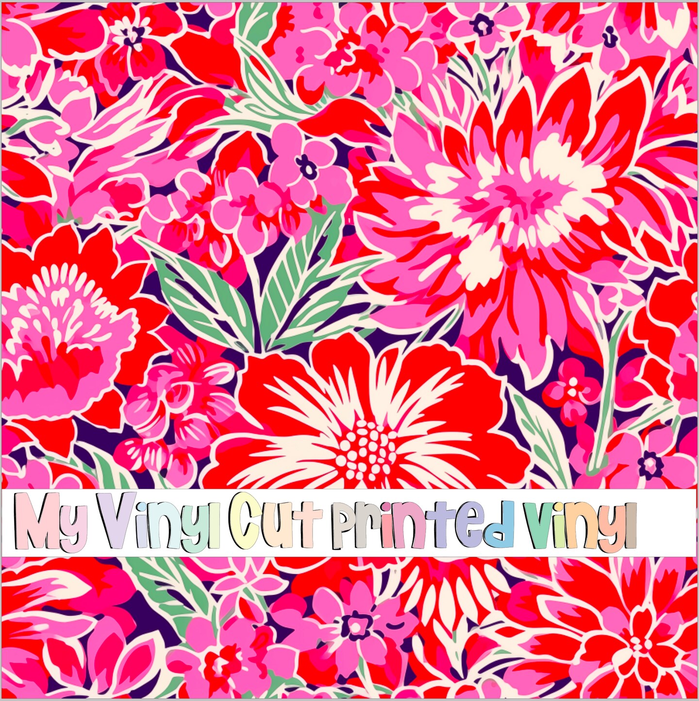 12 x 12 inch Sheet of Printed Vinyl or HTV in the Preppy Florals M ...