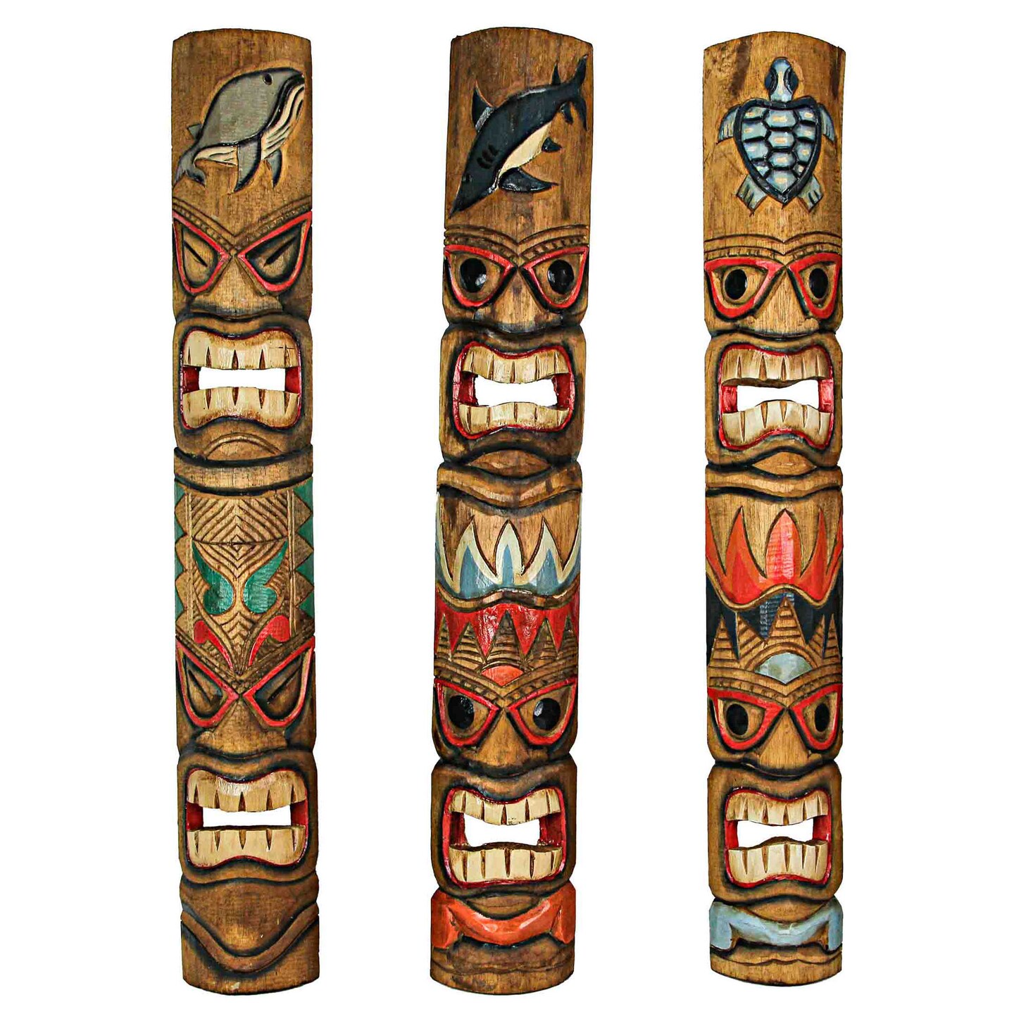 Set of 3 Tiki Mask Ocean Animal Totem Hand Carved Wall Decor Sculpture ...