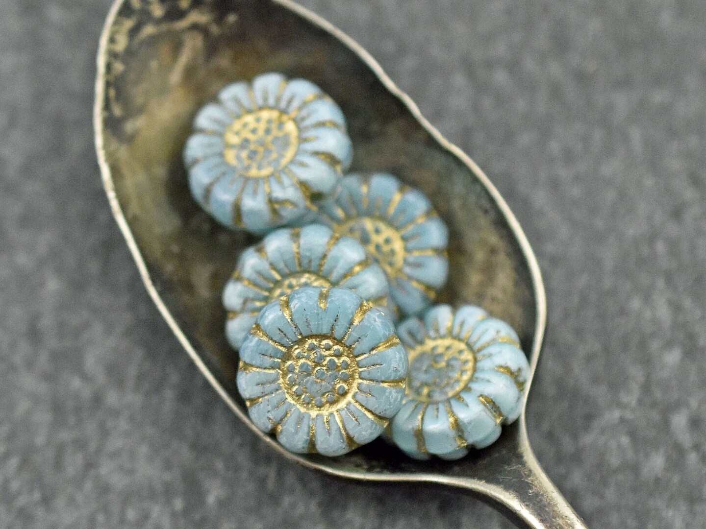 *12* 13mm Gold Washed Blue Silk Sunflower Coin Beads | Michaels