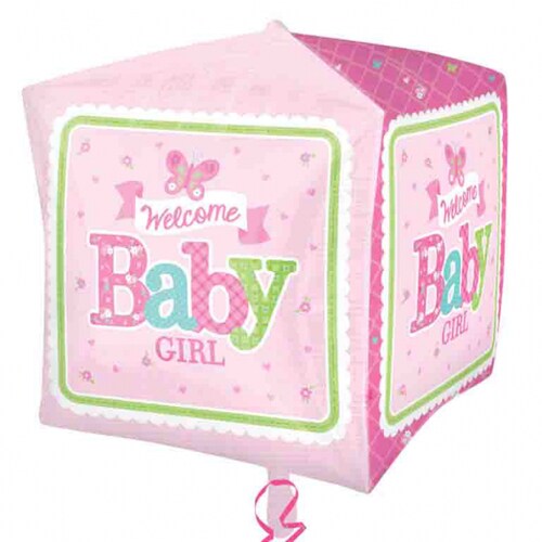 15-Inch Welcome Baby Girl Butterfly Cube Balloon | Michaels