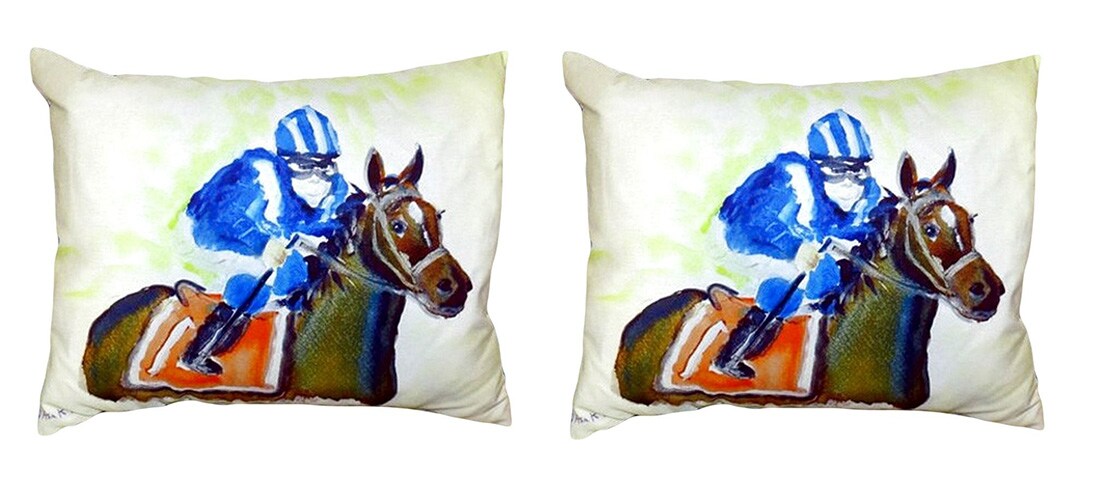 Pair of Betsy Drake Horse & Jockey No Cord Pillows 16 Inch X 20 Inch ...