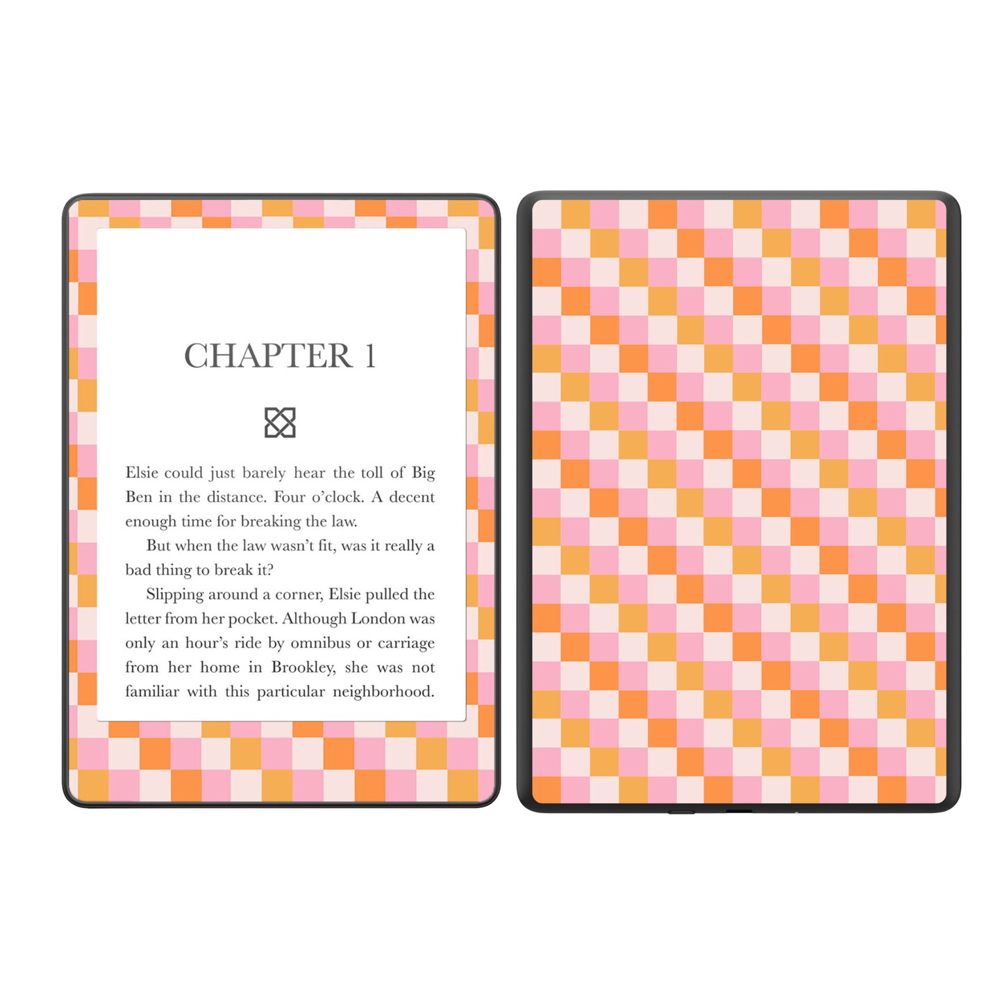 Checkered Reusable Amazon Kindle skin, Pink Yellow Orange Kobo Decal ...