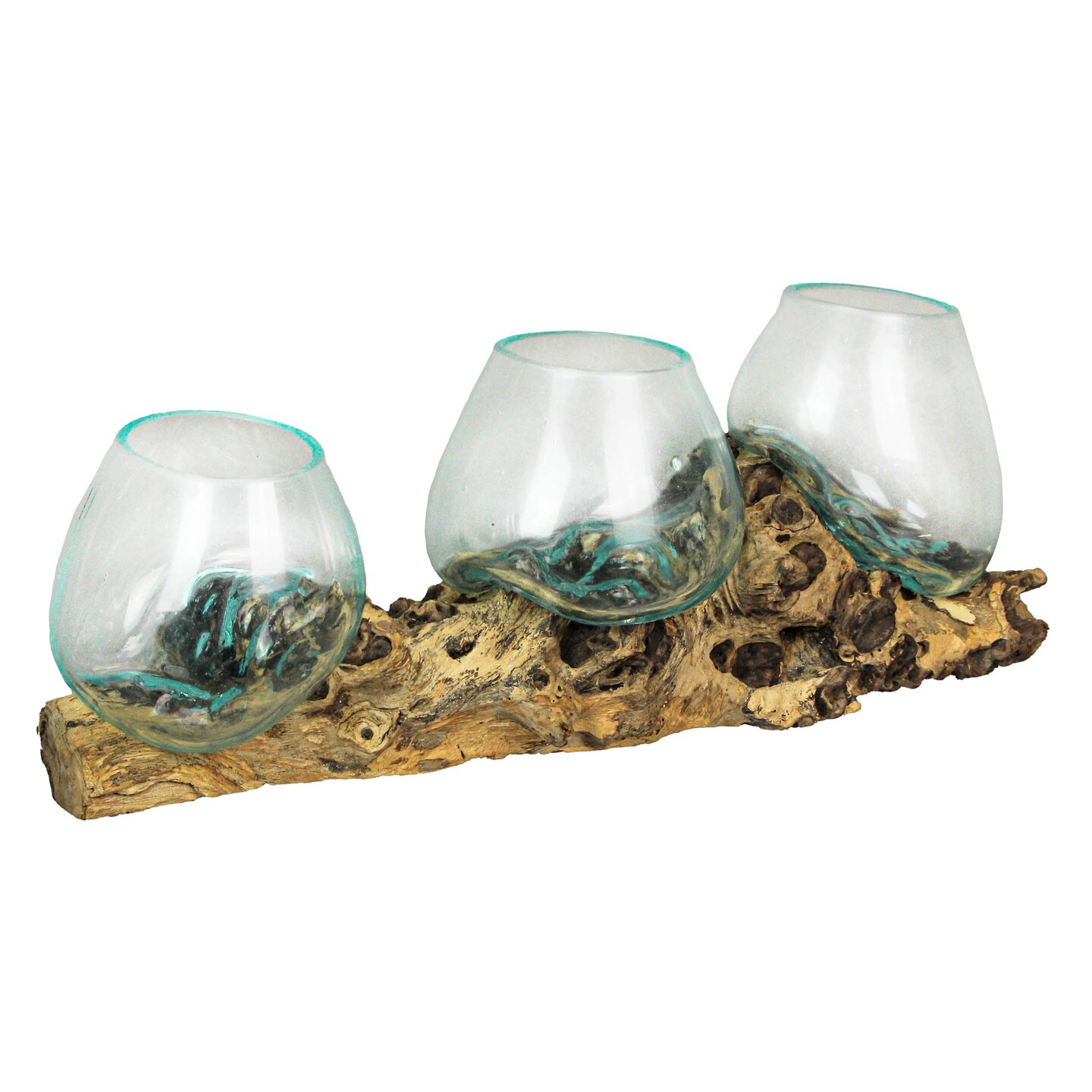 Driftwood Base Melted Glass Triple Vase Decorative Terrarium/Bowl/Vase ...