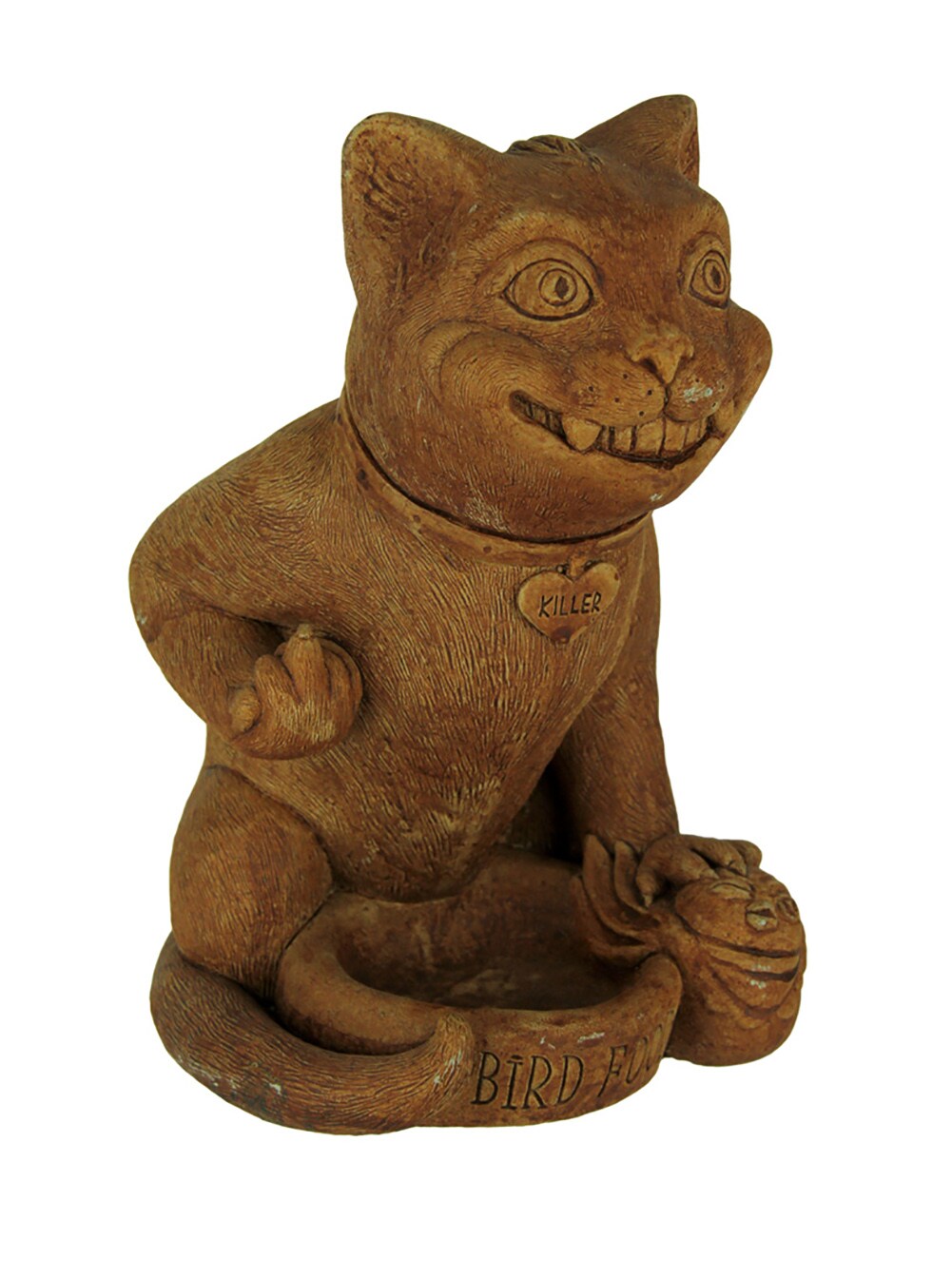 Designer Stone Rude Killer Kitten Rustic Brown Concrete Bird Feeder ...