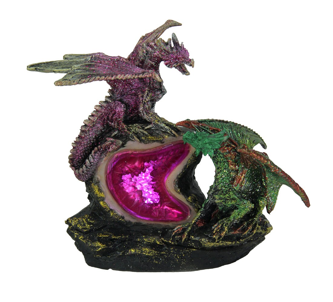 Purple and Green Battle Dragons Gothic Color Changing LED Geode Statue ...