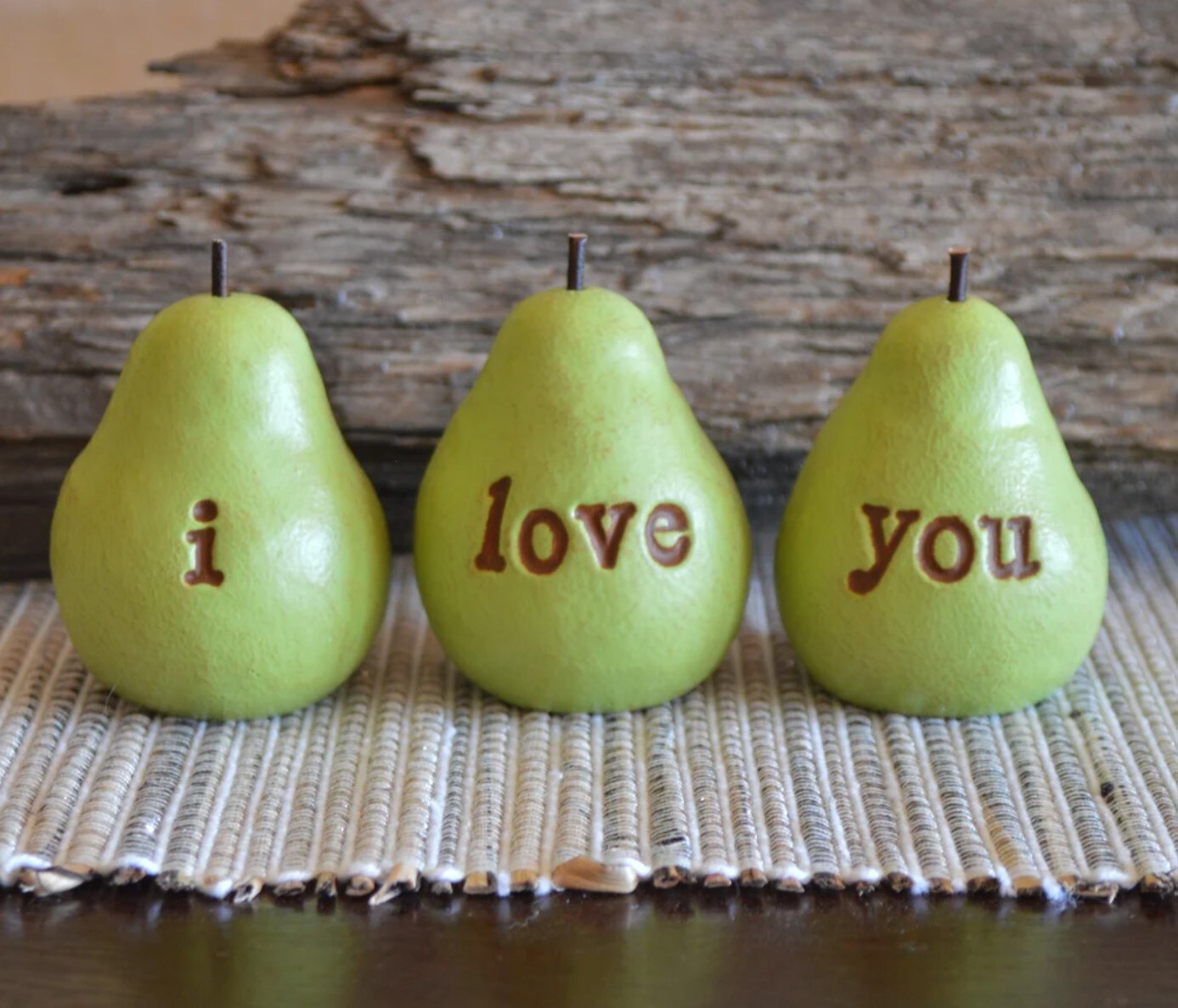 Gift for loved ones green i love you pears Three handmade decorative ...