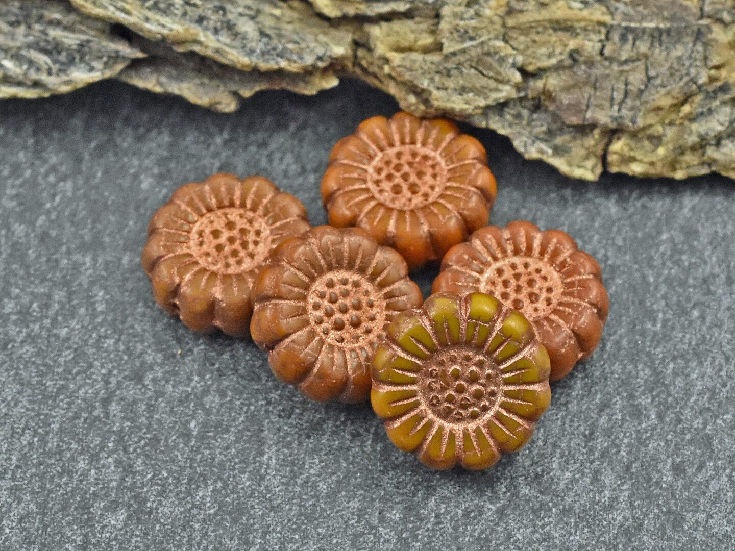 *12* 13mm Copper Washed Ochre Orange Sunflower Coin Beads | Michaels