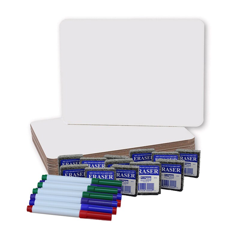 Dry Erase Boards (9" x 12") with Colored Pens & Erasers, Set of 12 ...
