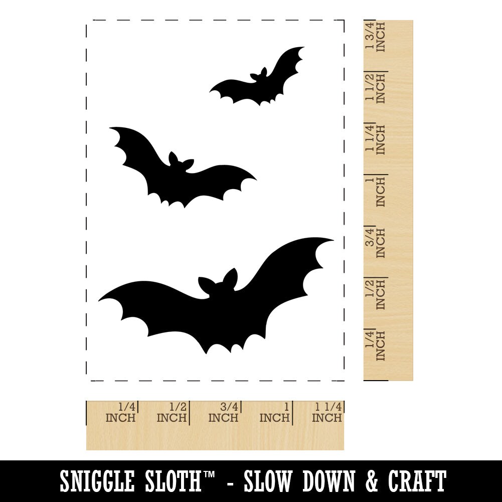 Trio of Bats Flying Halloween Rectangle Rubber Stamp for Stamping ...